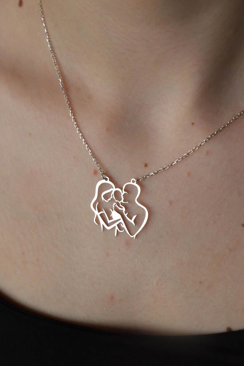 Silver Family Hugging Necklace Mom Dad and Baby Necklace - Etsy