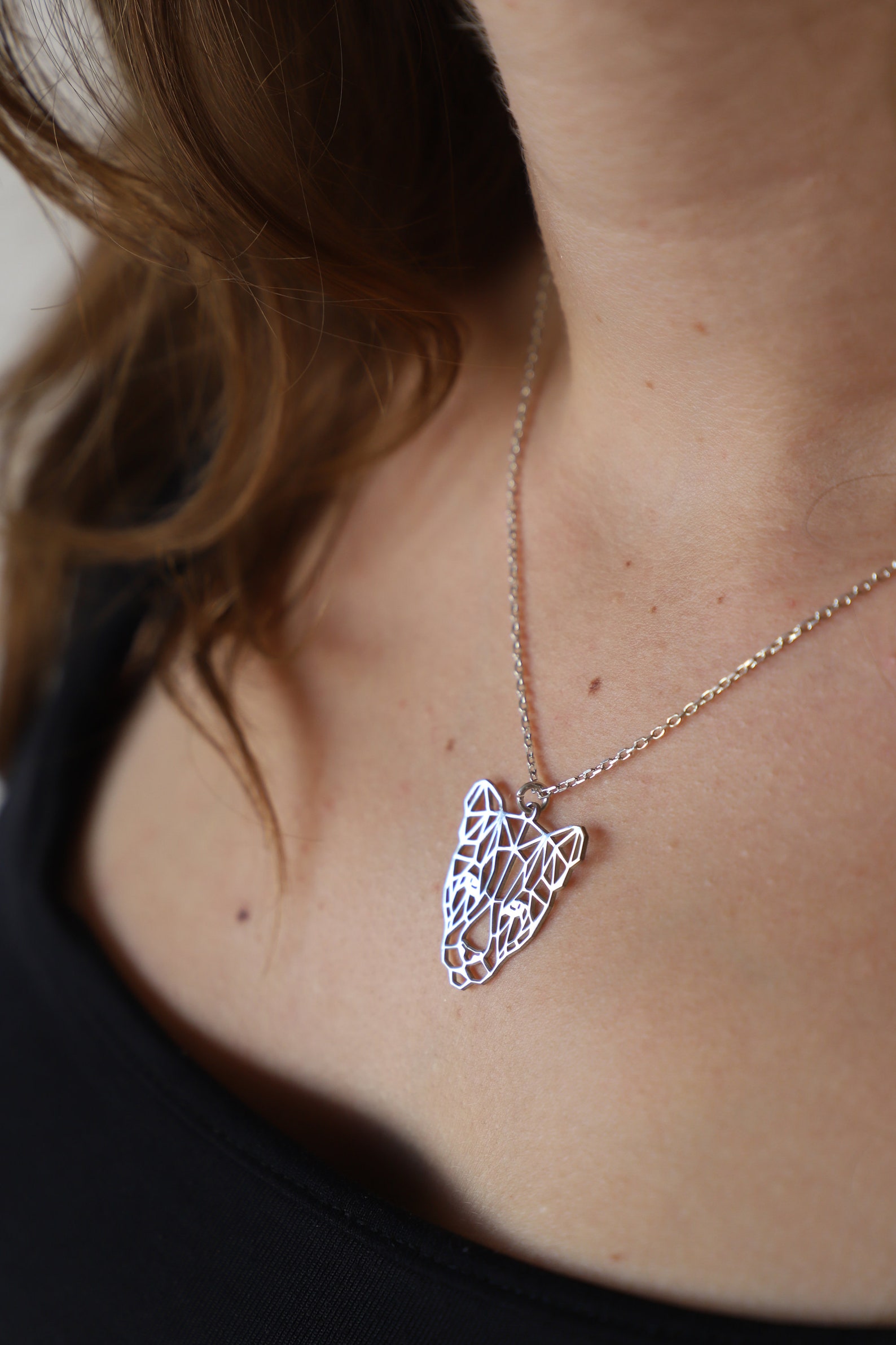 Silver Origami Puma Head Necklace, Geometric Animal Necklace, Sterling ...