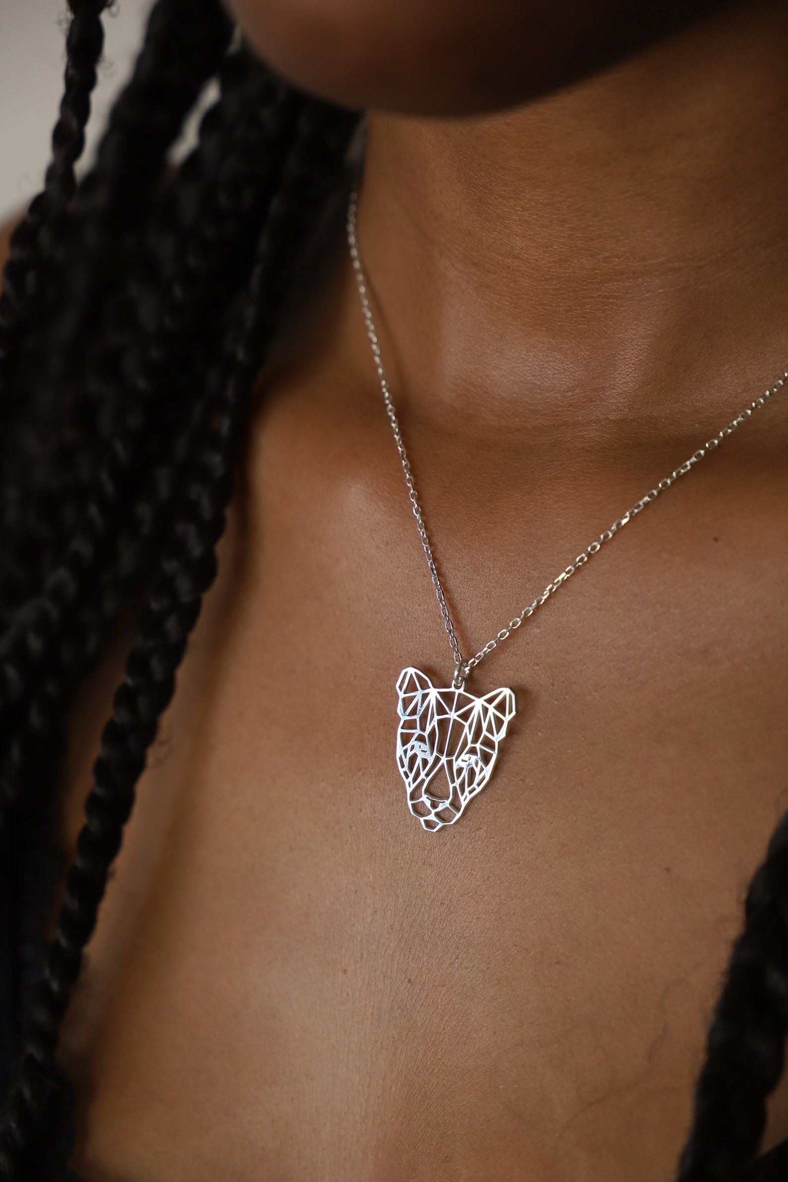Silver Origami Puma Head Necklace, Geometric Animal Necklace, Sterling ...