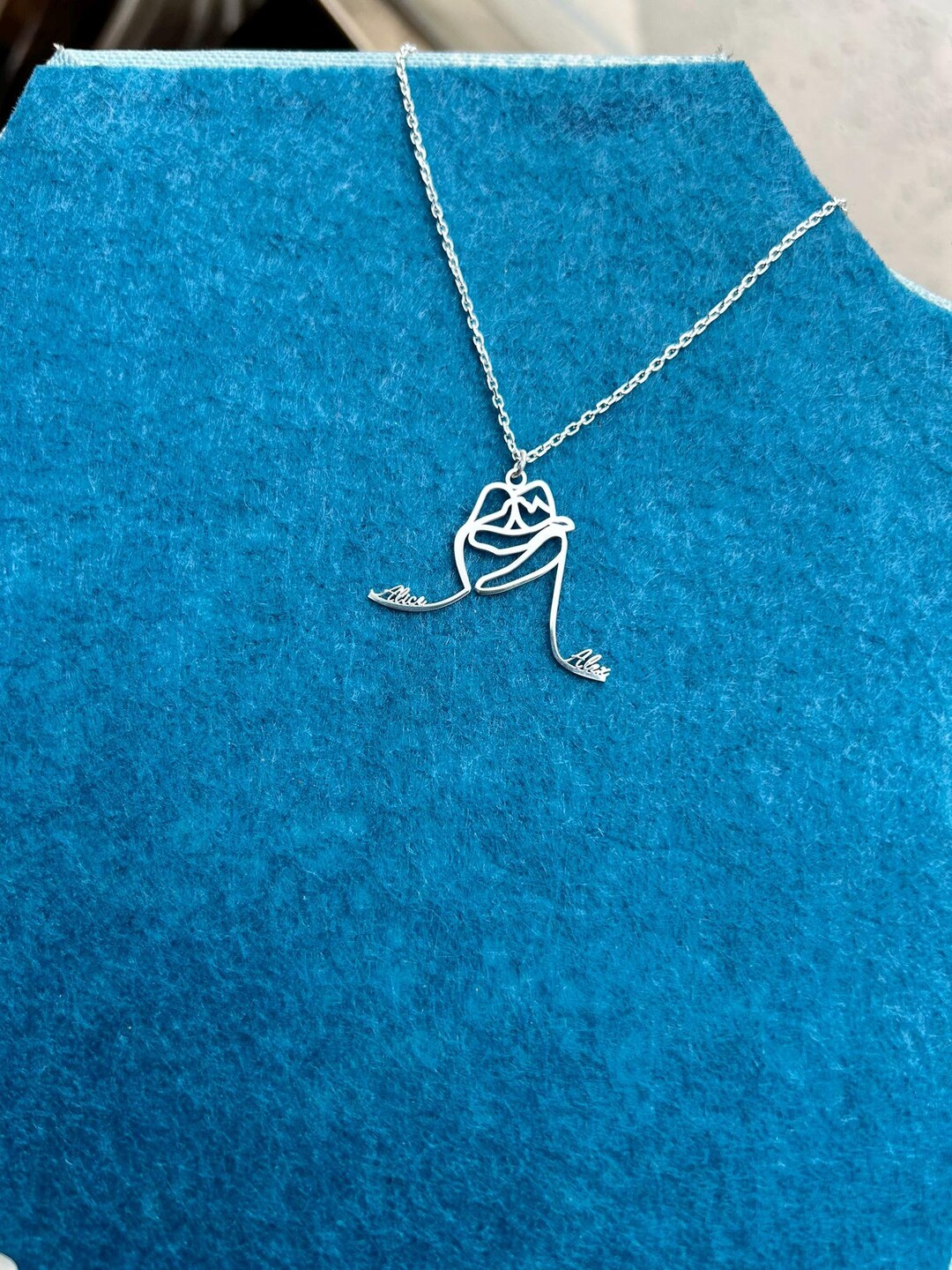 Sterling Silver Lovers Necklace, Personalized Couple Necklace, Line Art ...