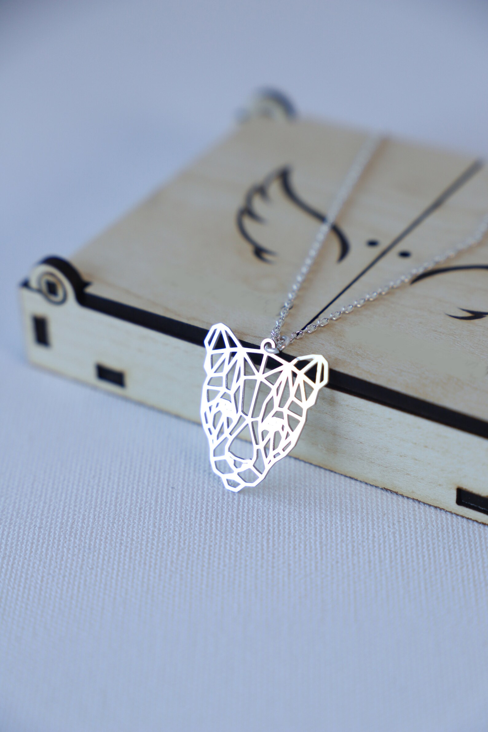 Silver Origami Puma Head Necklace, Geometric Animal Necklace, Sterling ...