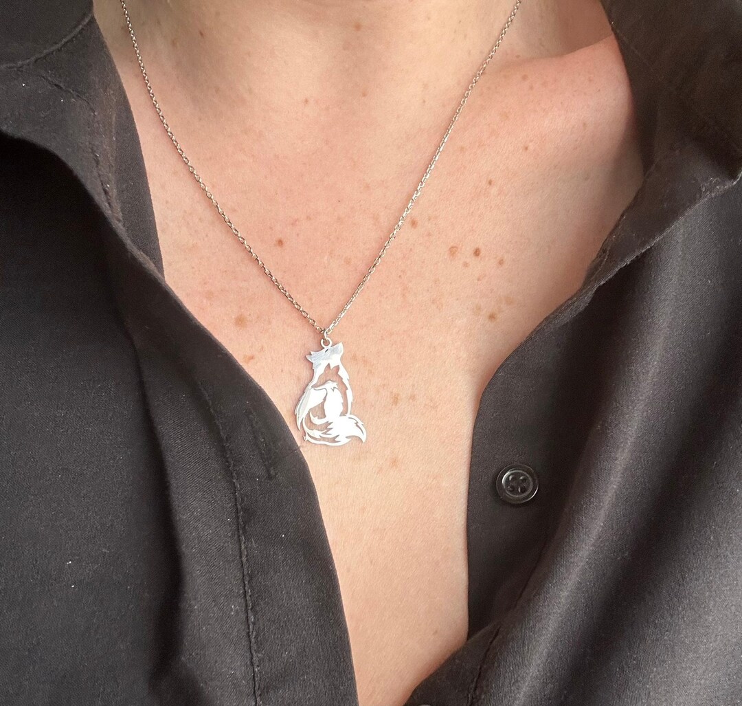 Silver Wolf and Fox Couple Necklace, Howling Wolf and Fox Lovers ...