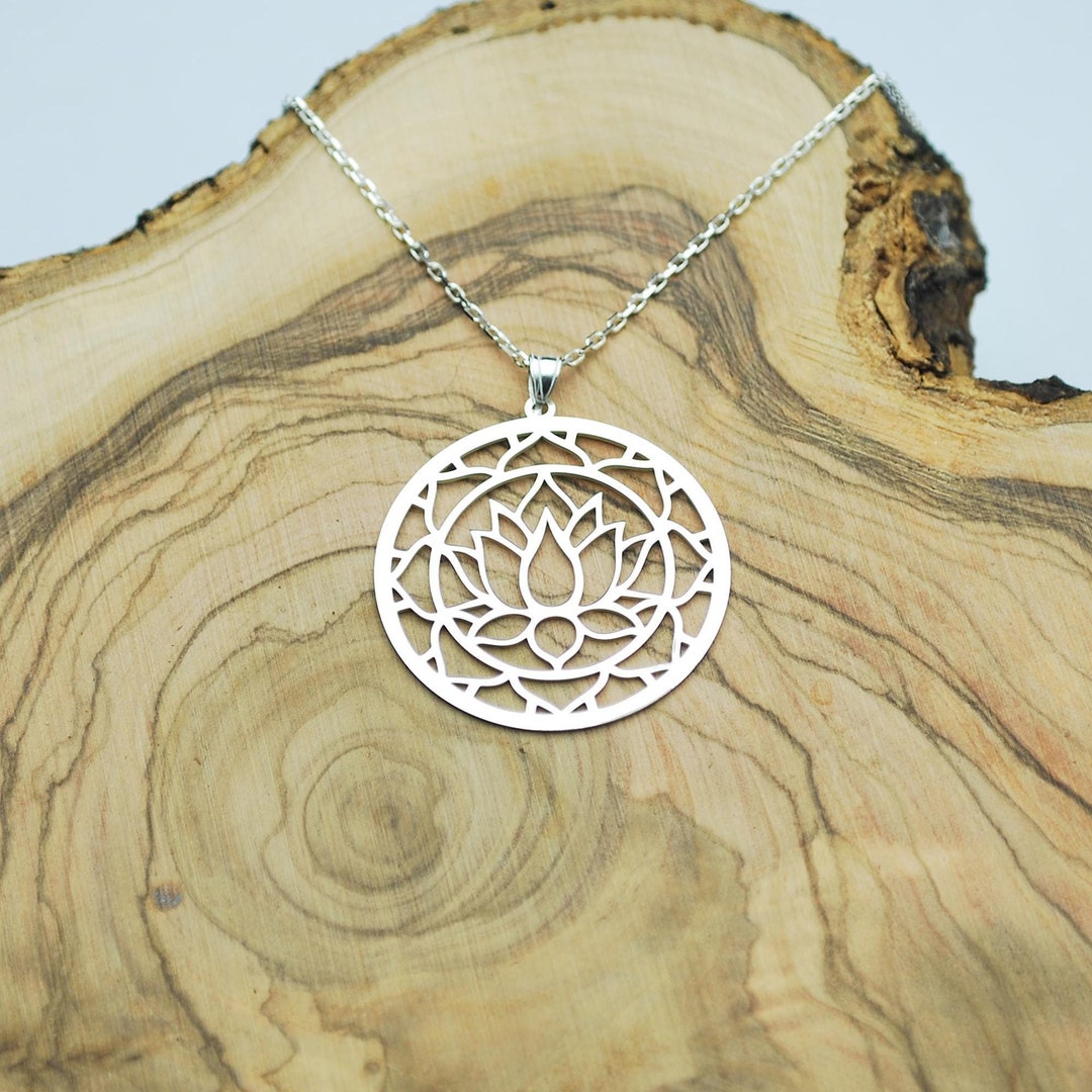 Diamond Lotus Flower Necklace, Large Lotus Necklace, Dainty Floral ...