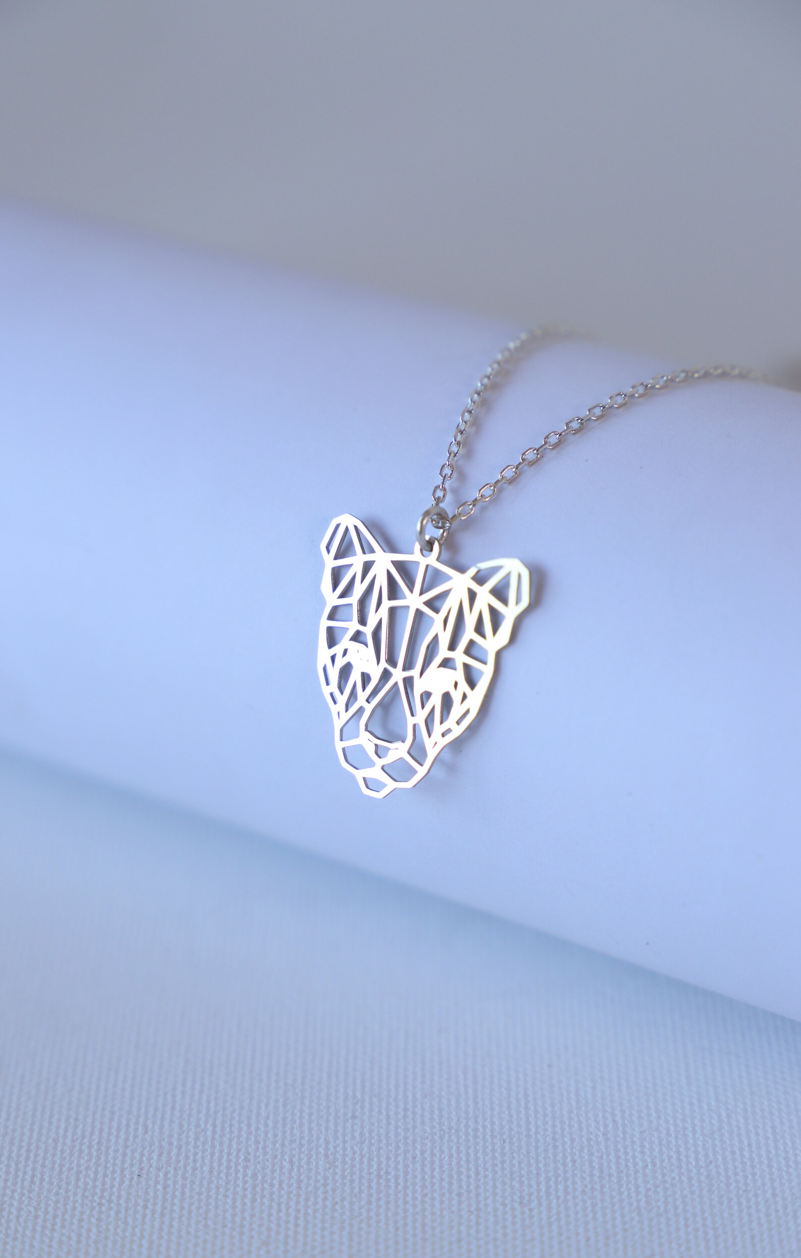Silver Origami Puma Head Necklace, Geometric Animal Necklace, Sterling ...