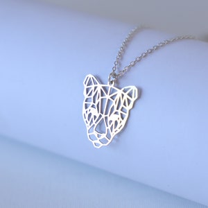 Silver Origami Puma Head Necklace, Geometric Animal Necklace, Sterling ...