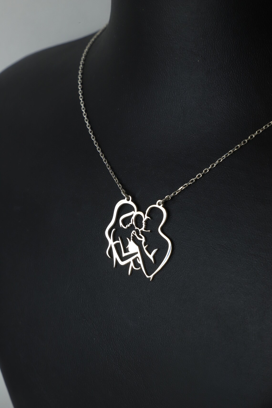 Silver Family Hugging Necklace Mom Dad and Baby Necklace - Etsy