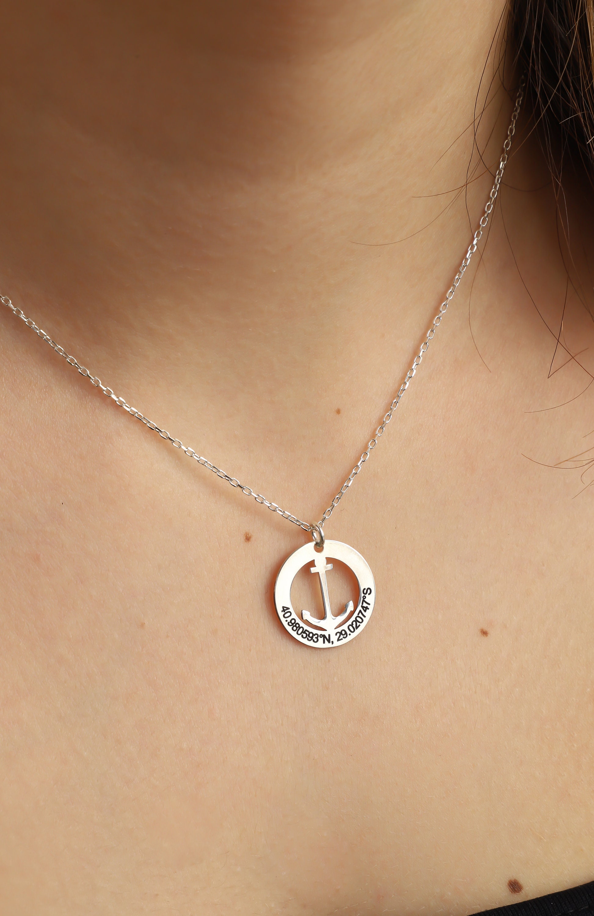 Anchor Necklace With Custom Coordinate, Personalized Coordinate ...