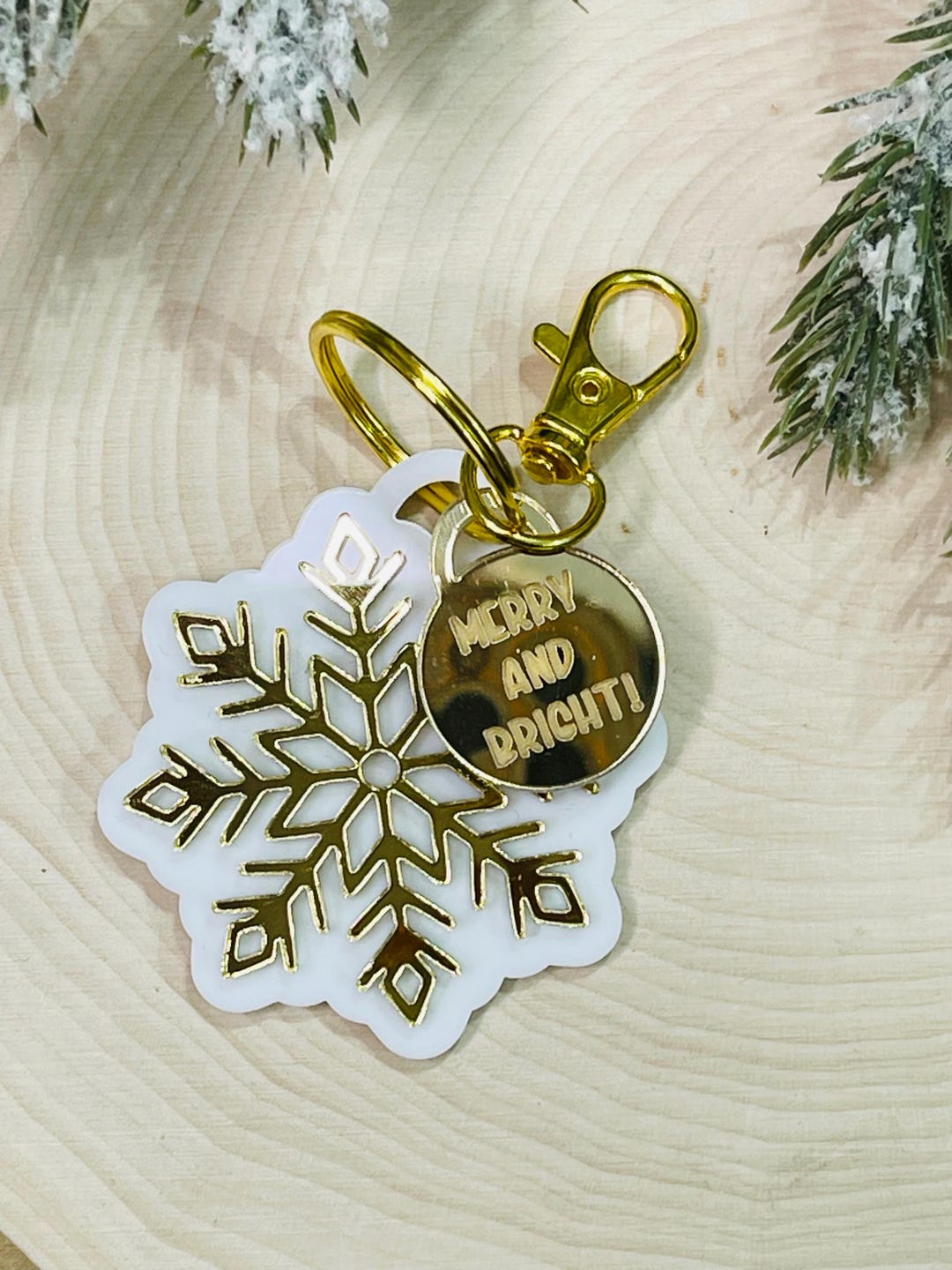 Personalized Christmas Snowflake Keychain, Gold Mirror Acrylic Charm - Etsy