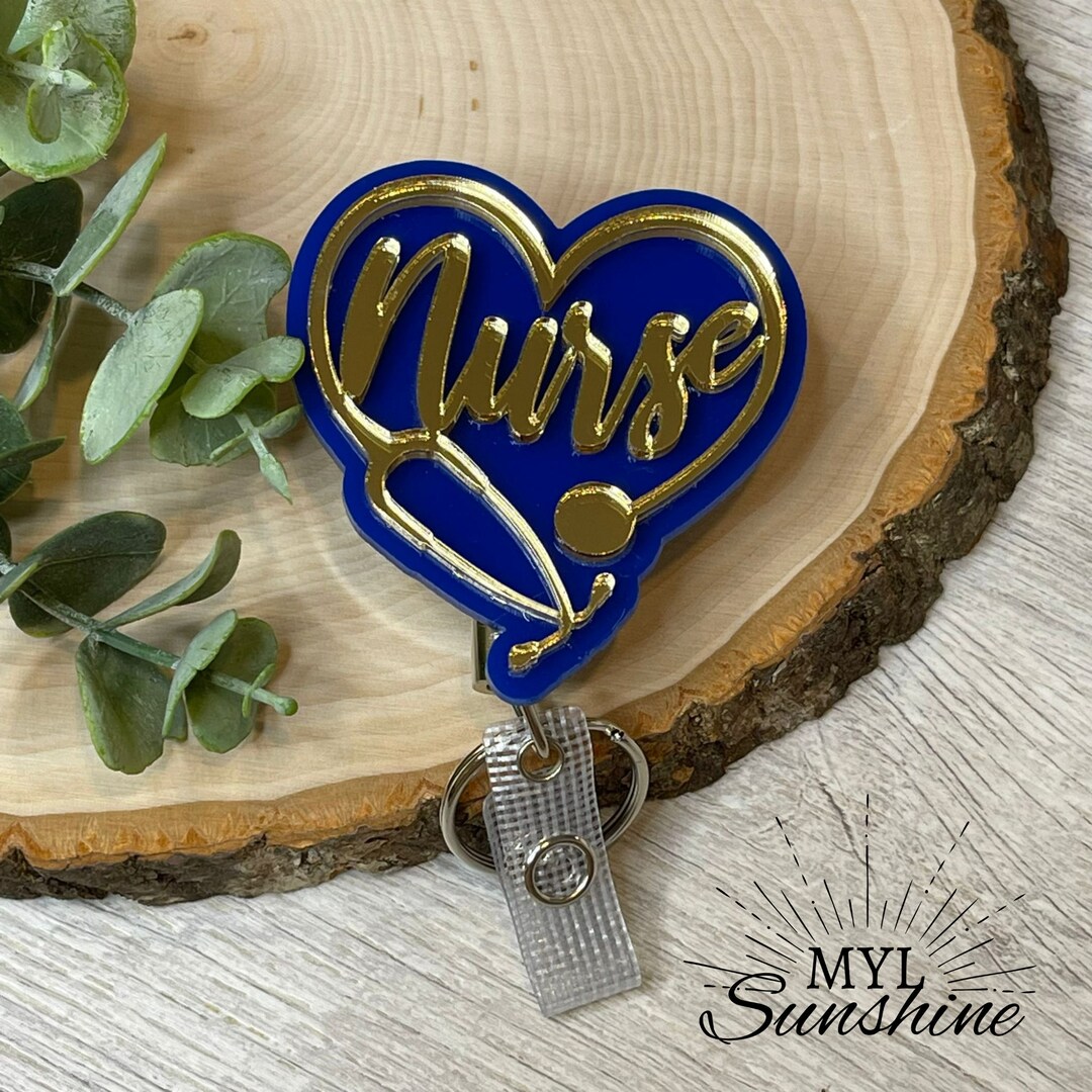 Nurse and Stethoscope Royal Blue Badge Holder, Matching 3D Badge Buddy ...