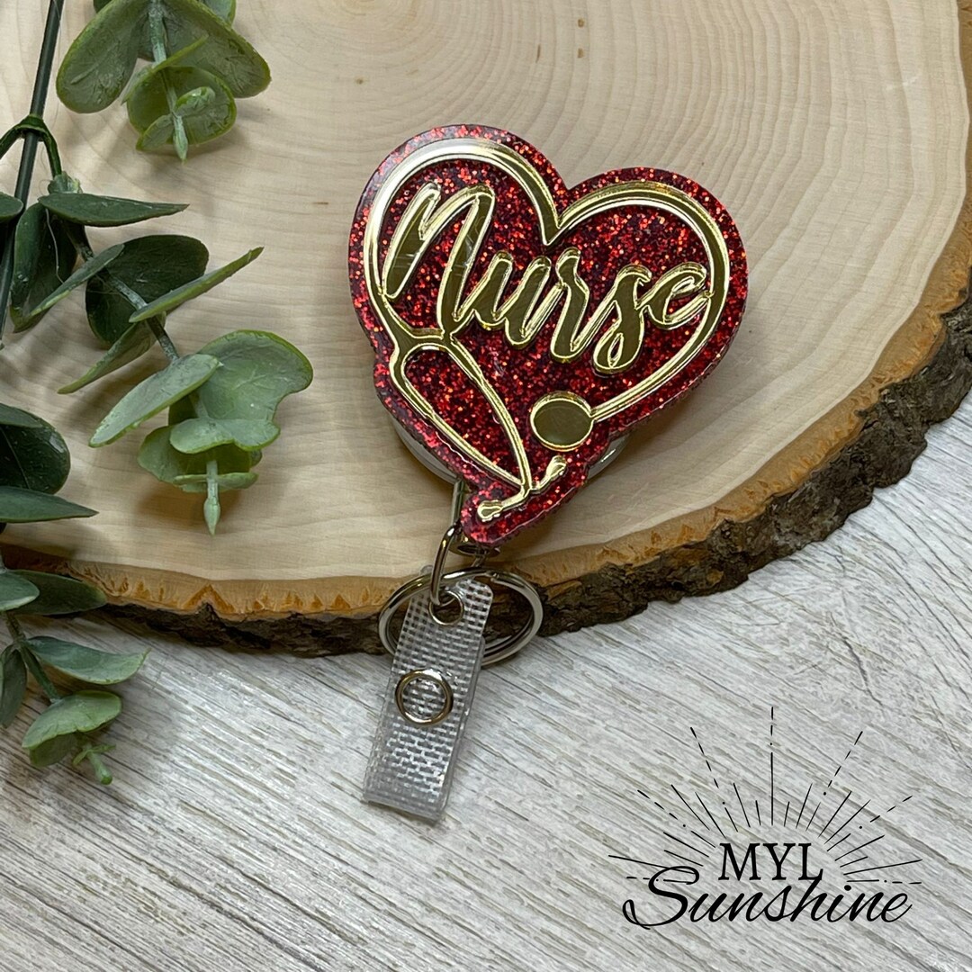 Nurse and Stethoscope Ruby Glitter Badge Holder, Matching 3D Badge ...