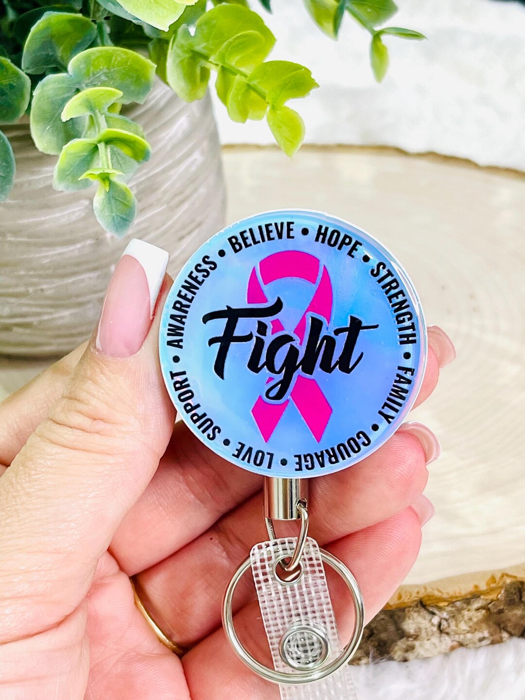 Breast Cancer Support Badge Reel, Cancer Awareness Acrylic ID Holder ...