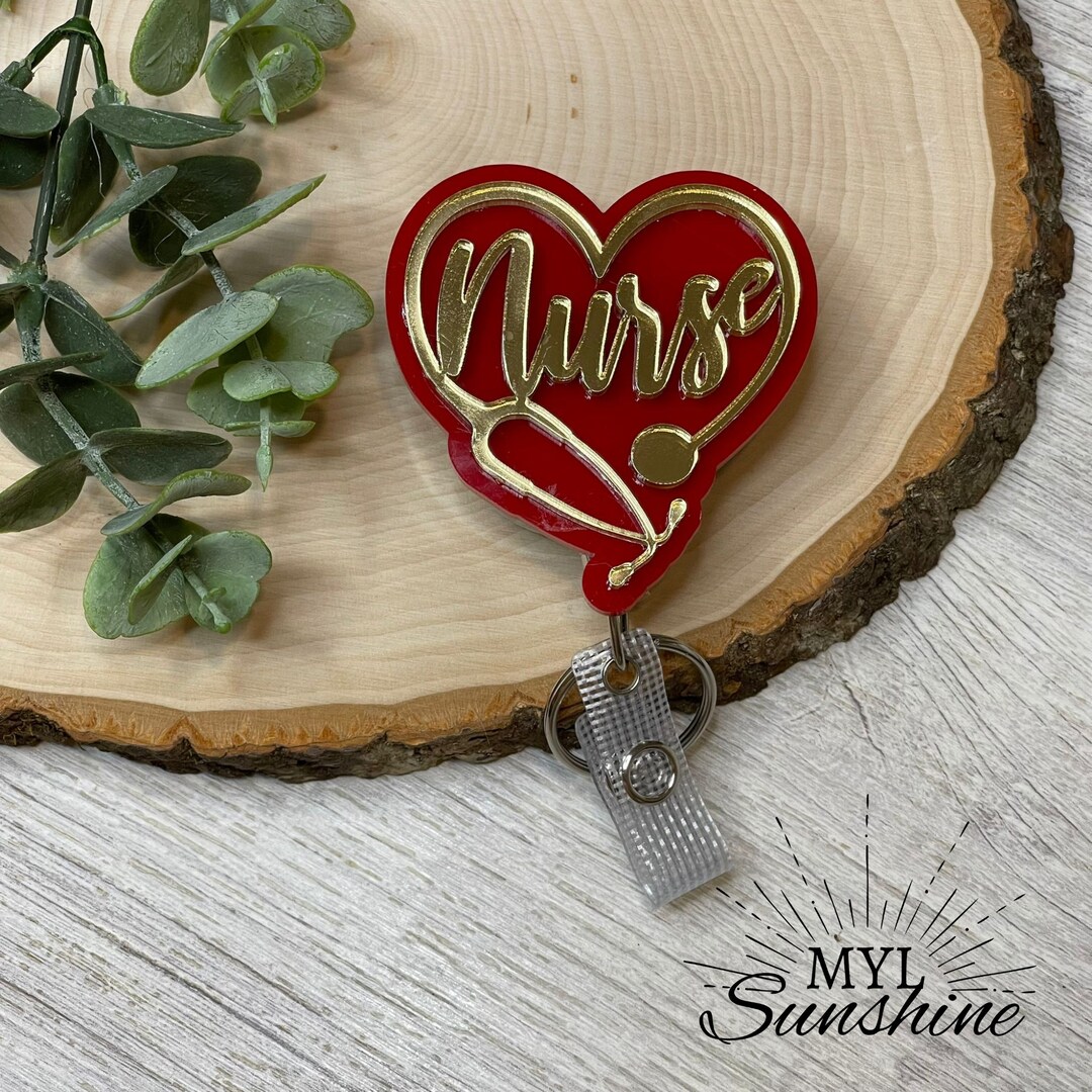 Nurse and Stethoscope Red Badge Holder, Matching 3D Badge Buddy ...