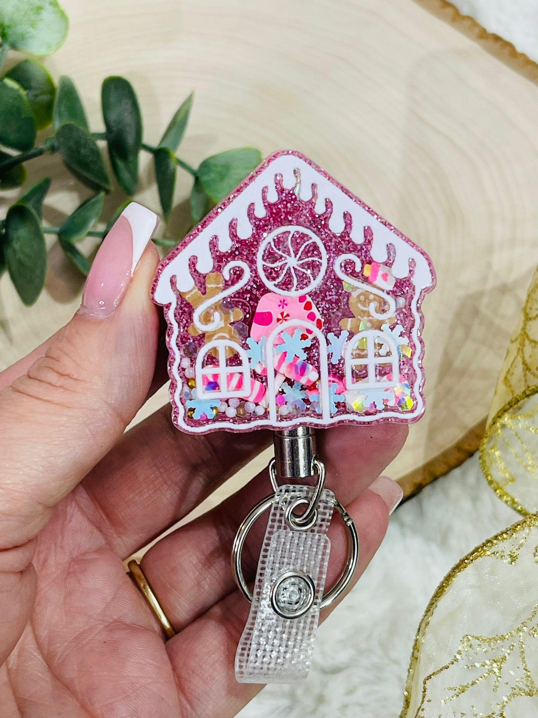 Gingerbread House Christmas Badge Reel Shaker ID Holder, Christmas Gift ...