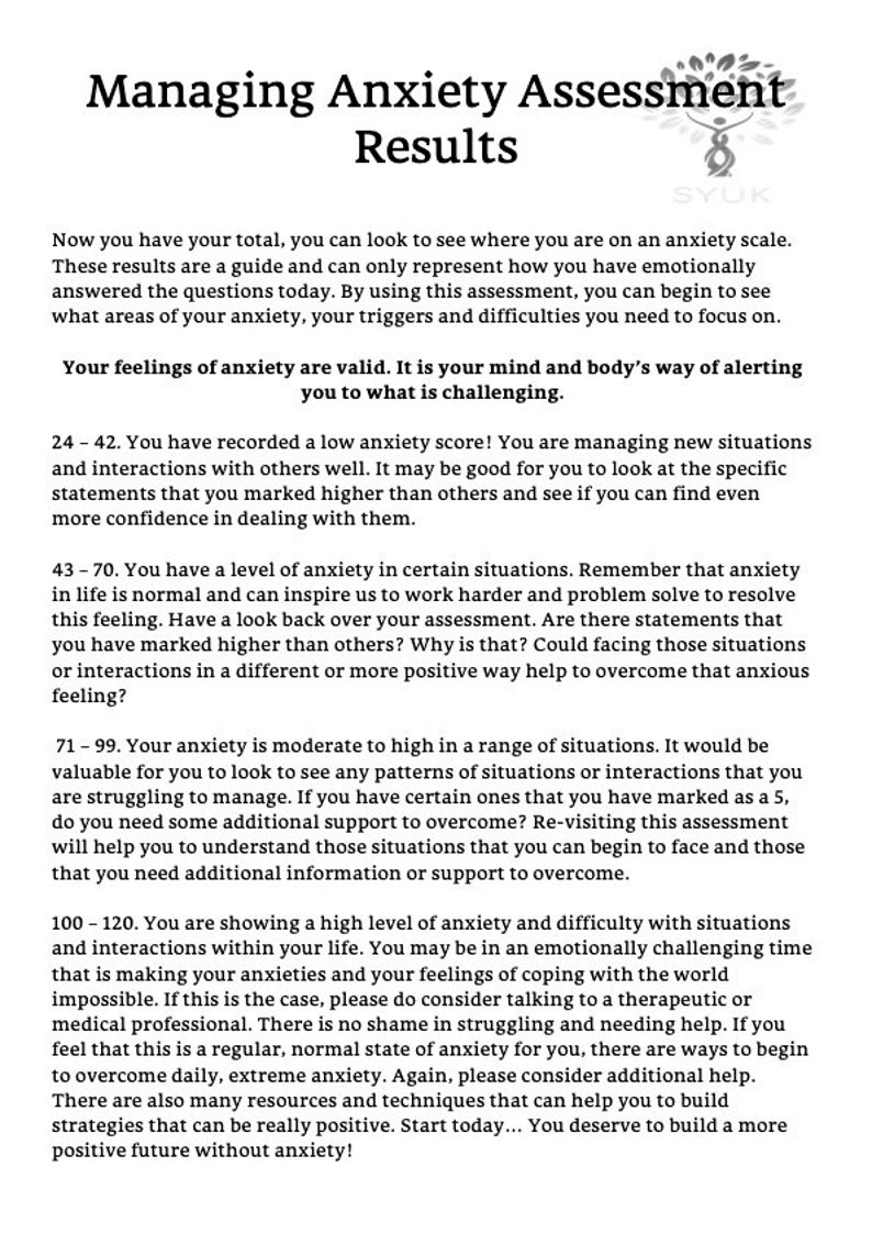 Managing Anxiety Assessment. Therapy Checklist. Instant Download and ...