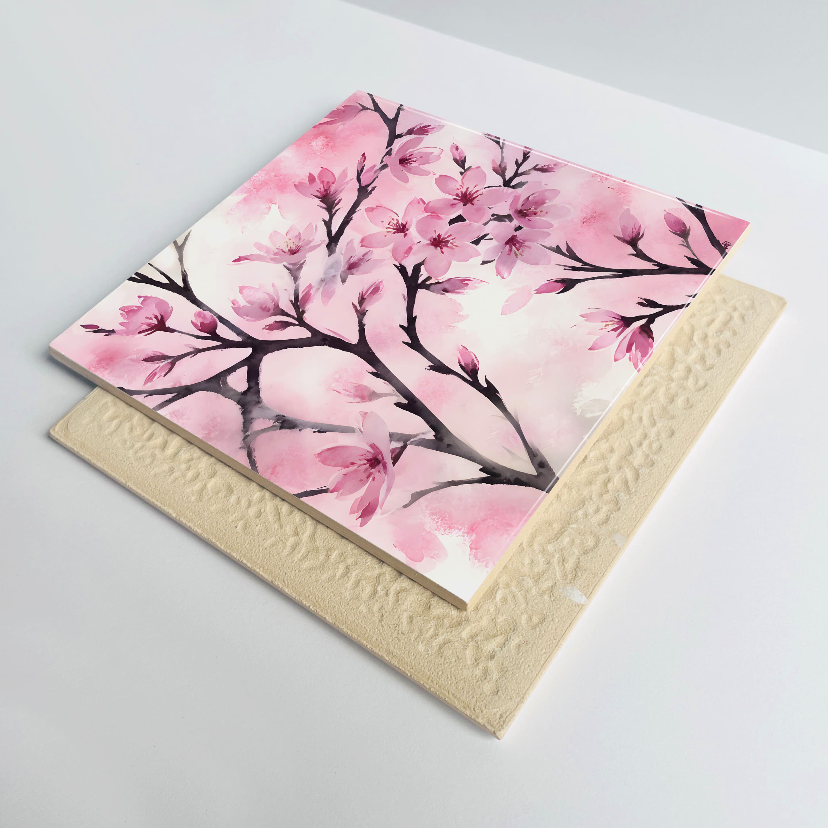 Cherry Blossom Tiles, 6 Inch Ceramic Japanese Floral Art Single ...