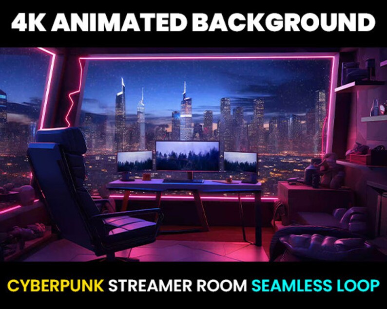 Cyberpunk Vtube 4K Animated Background, Streamer Room, Seamless Loop - Etsy