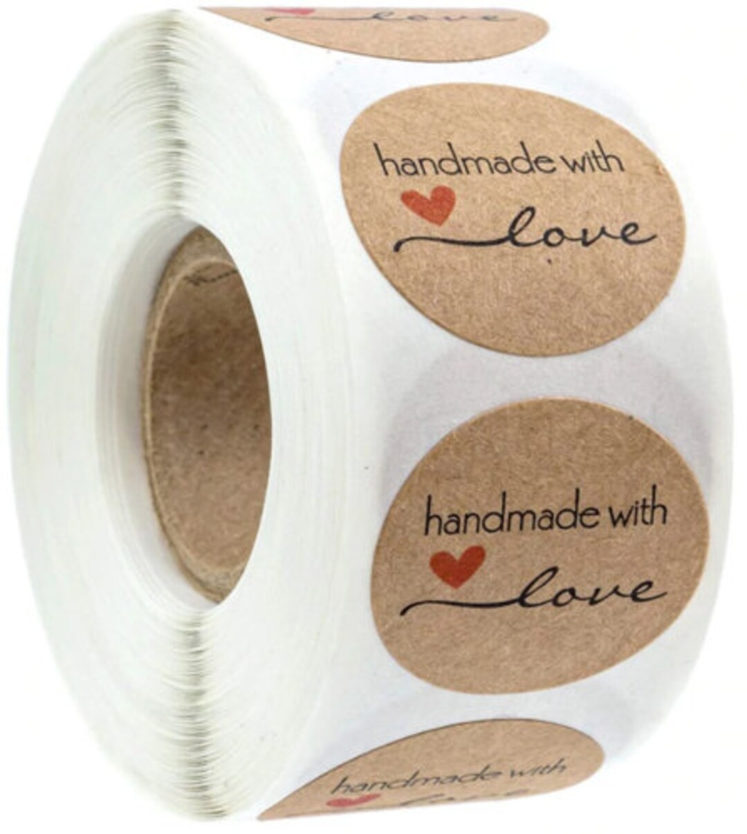 Handmade With Love Stickers Thank You Hand Made Homemade Labels Round ...