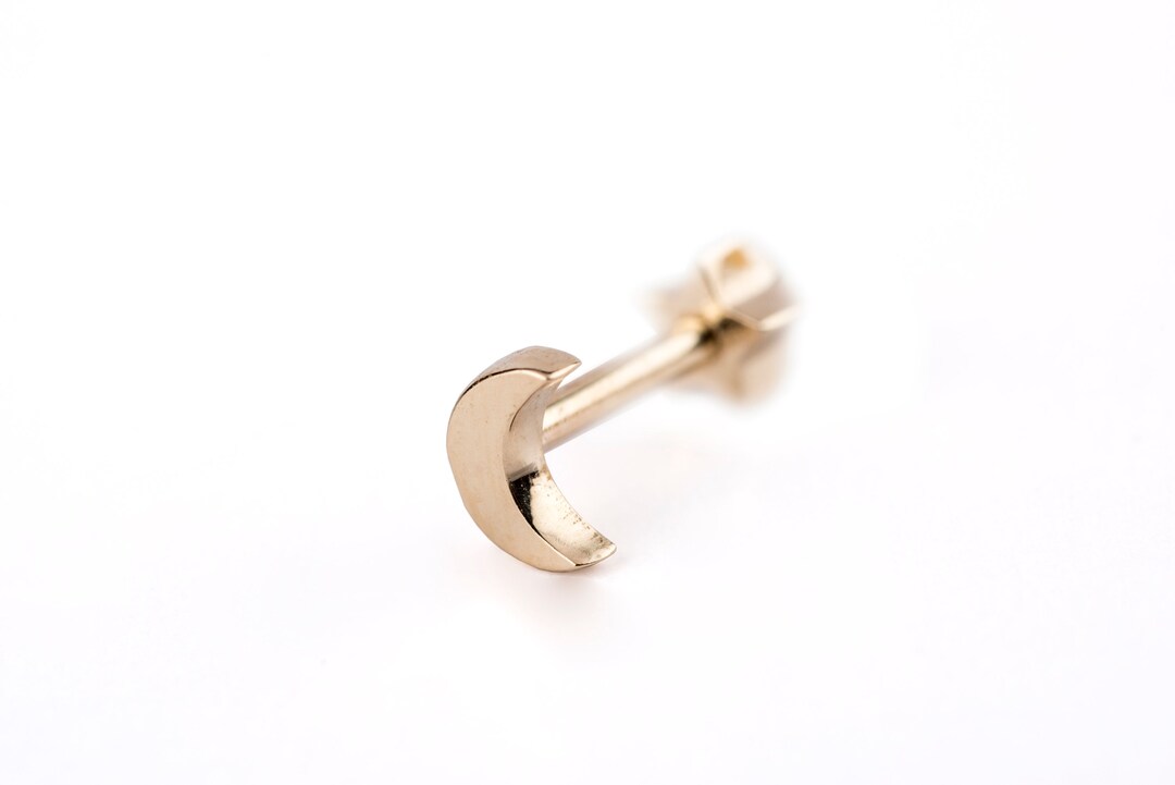 14K Solid Gold Crescent Moon Piercing - Etsy