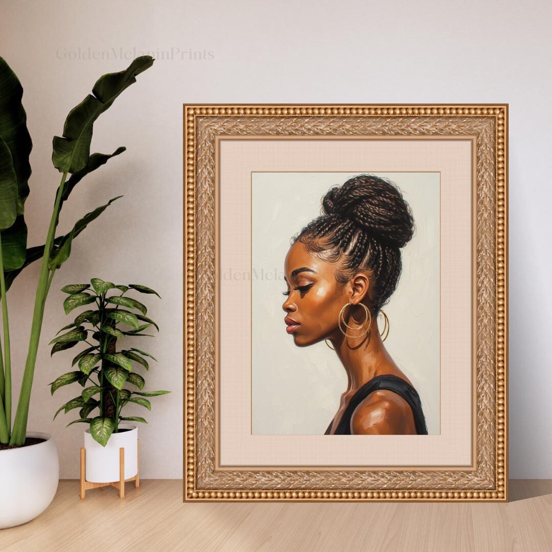 Bantu Knots Black Woman Portrait, Afrocentric Wall Art (digital ...