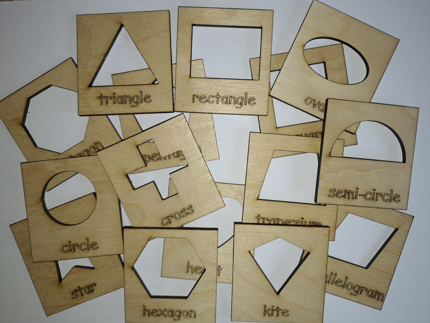15 Wooden Shape Stencils Set Each Tile 60mm High and Thicker 3mm ...