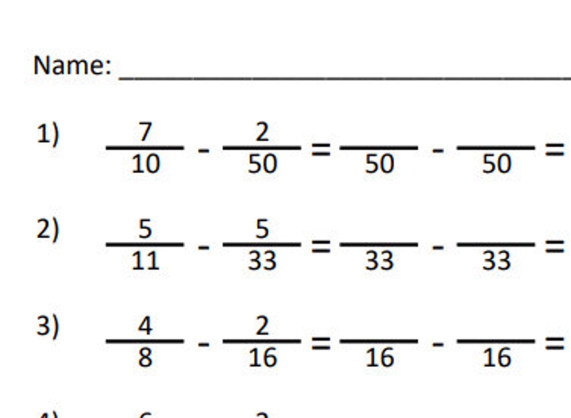 40 Fraction Worksheets for Addition and Subtraction - Etsy