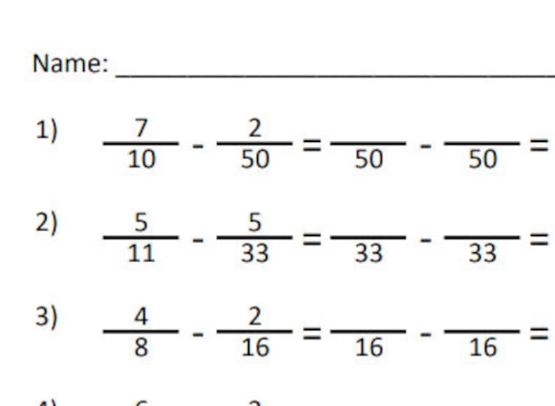 40 Fraction Worksheets for Addition and Subtraction - Etsy
