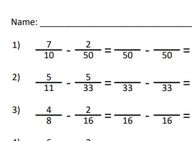40 Fraction Worksheets for Addition and Subtraction - Etsy