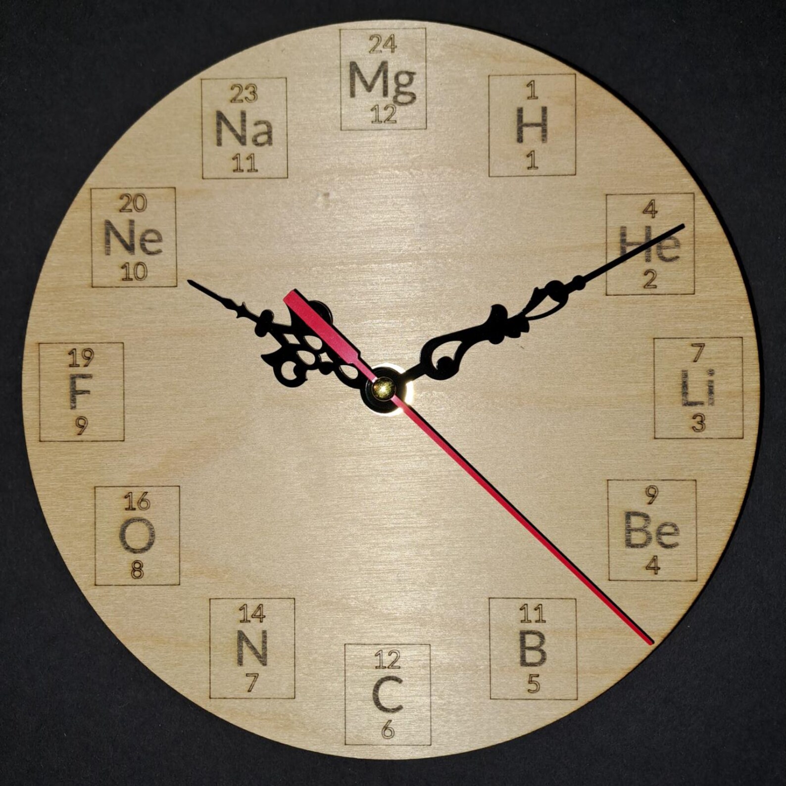 Wooden Analogue Clock With Square Roots as Numbers - 19cm Discs - Laser ...