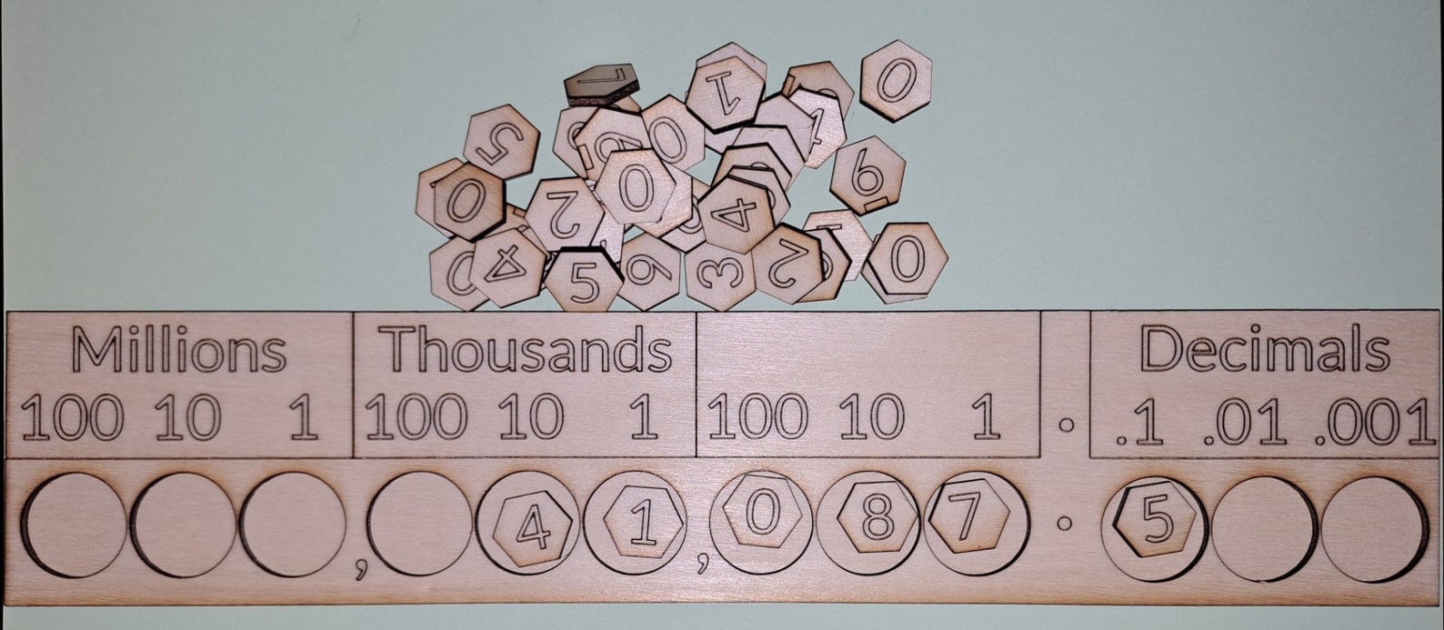 Wooden A4 Place Value Grid From Millions to Thousandths - With 72 Tiles ...