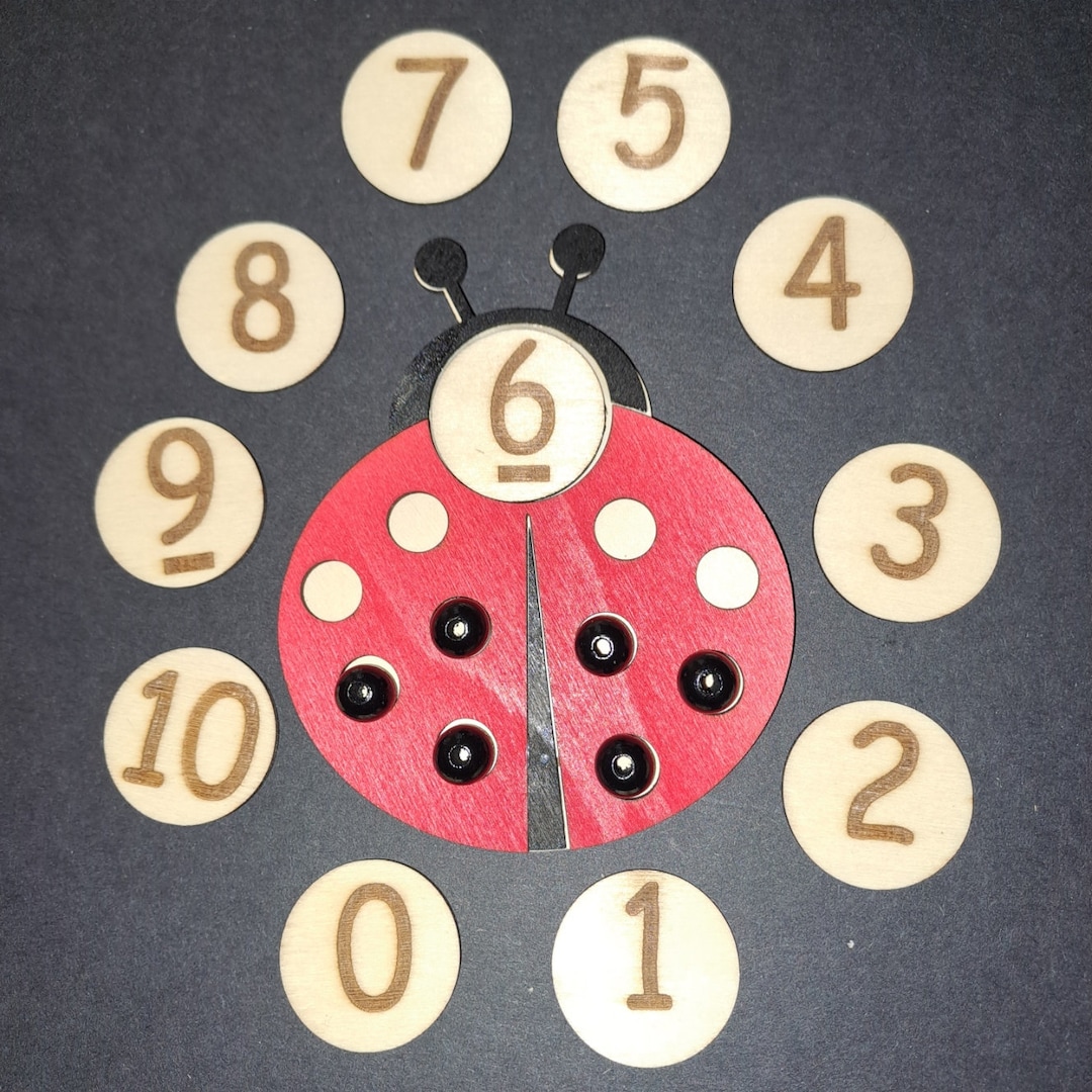 Wooden Counting Ladybird - With Wooden 10mm Black Balls and 30mm Number ...
