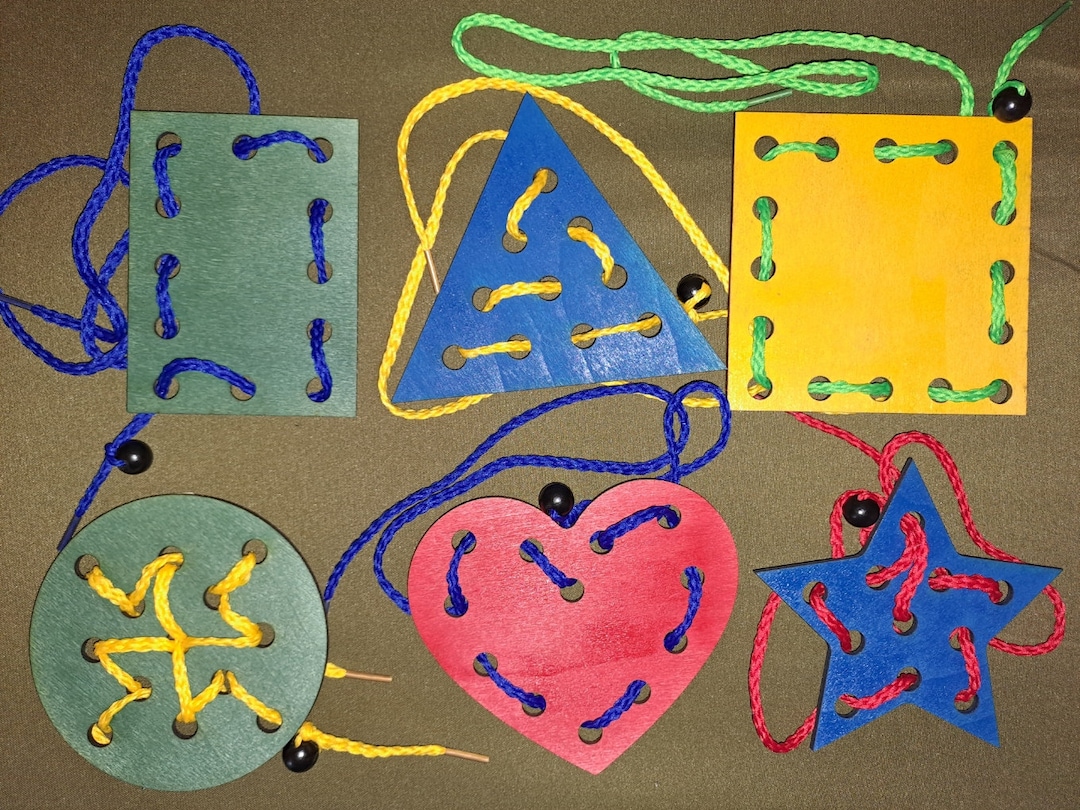 EYFS Set of 6 Threading Shapes Simple Wooden 2D Shapes - Etsy