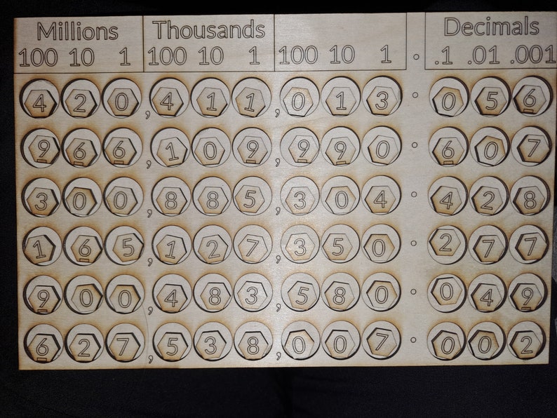 Wooden A4 Place Value Grid From Millions to Thousandths - With 72 Tiles ...