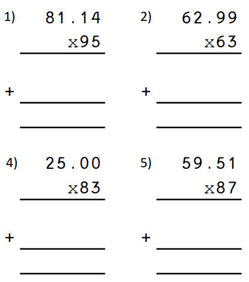 40 Maths Worksheets Long Multiplication Formal Multiply Questions - Etsy