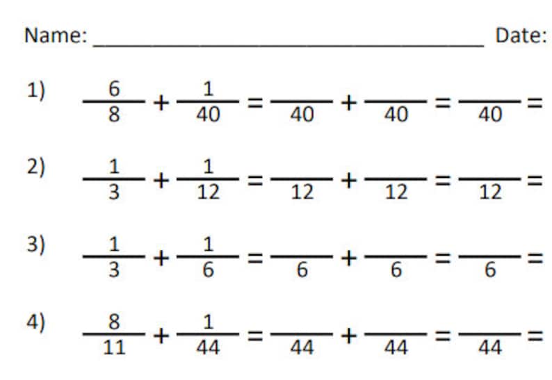 40 Fraction Worksheets for Addition and Subtraction - Etsy