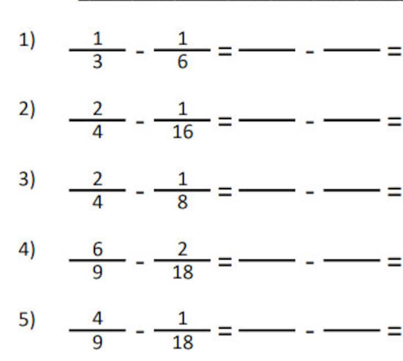 40 Fraction Worksheets - Addition and Subtraction - Etsy