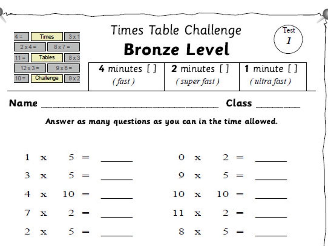 Times Tables Challenge Sheets and Certificates - Etsy