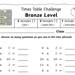 Times Tables Challenge Sheets and Certificates - Etsy