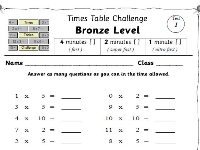 Times Tables Challenge Sheets and Certificates - Etsy