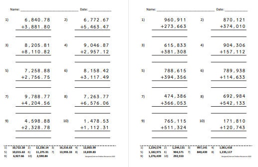 40+ Maths Worksheets - 4 to 6 Digit Addition and Subtraction - Etsy