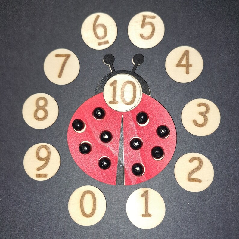 Wooden Counting Ladybird - With Wooden 10mm Black Balls and 30mm Number ...