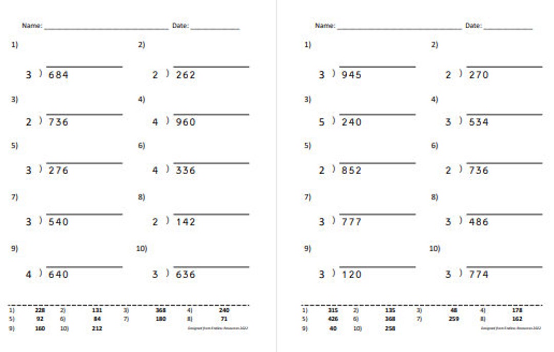 40 Maths Worksheets - 2 and 3 Digit Division - Etsy