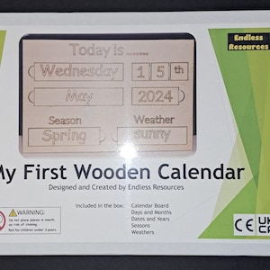 EYFS Wooden Calendar for School and Home Use - Day Month Year and Date ...