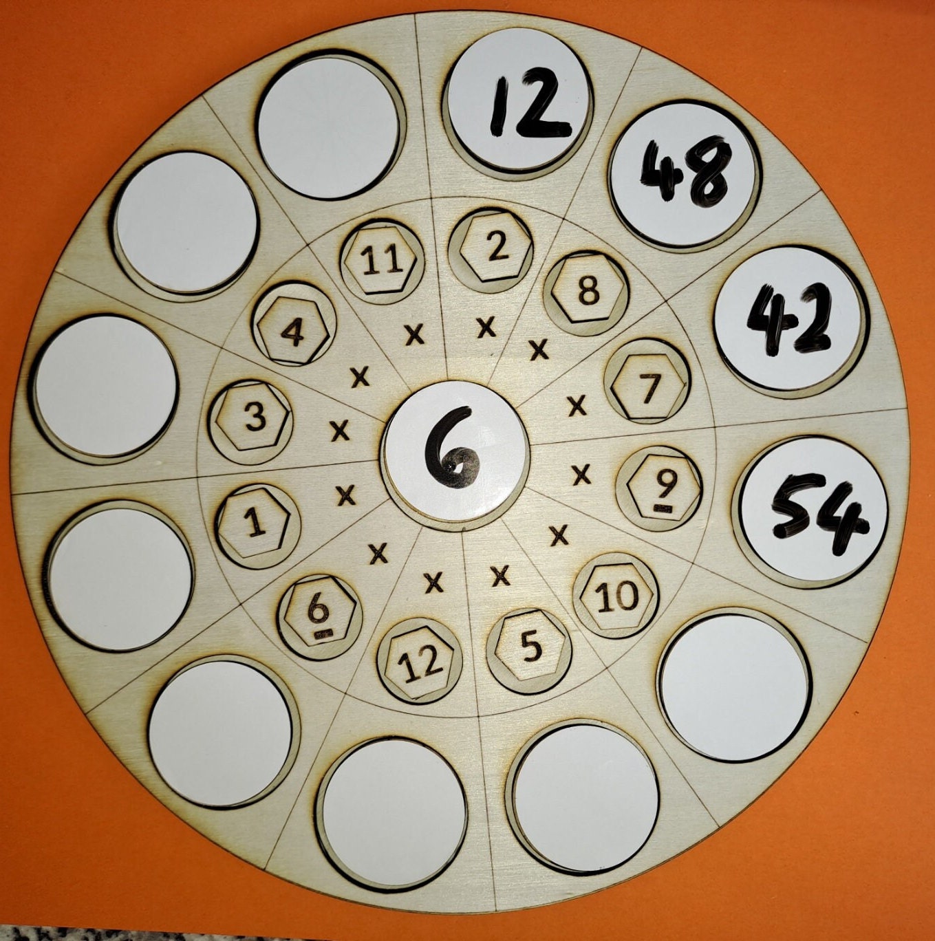 Times Tables Wooden Wheel - 13 Drywipe Tiles and Numbers - 19cm Across ...