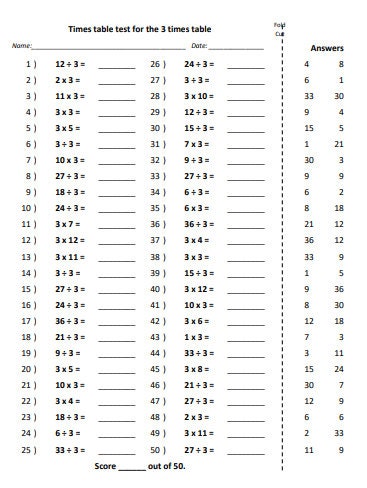 150 A4 Pages Times Table Test Book Including Division Questions - PDF ...