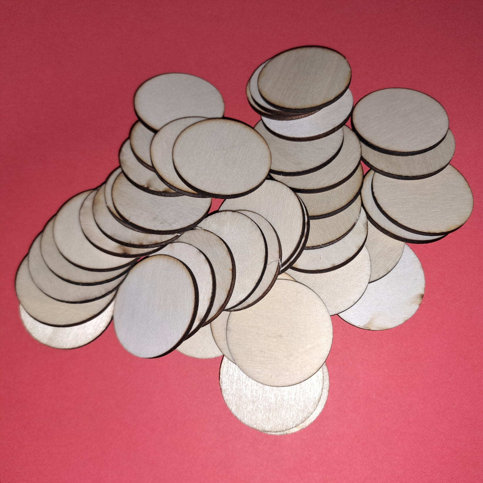 Pack of 50, 30mm by 2mm Wooden Counters - Can Write Own With Felt Tips ...