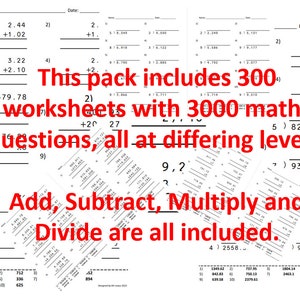 300 Maths Worksheets for Formal Addition, Subtraction, Multiplication ...