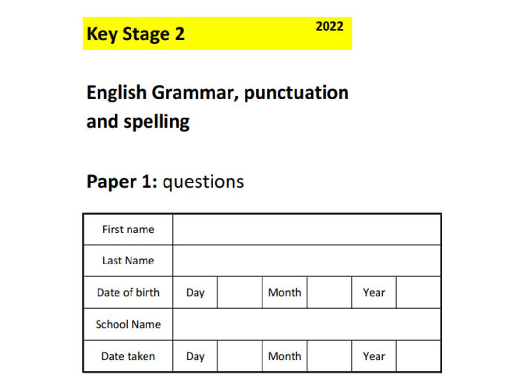 Pack of 5 SPAG Grammar Tests Paper 1 Based on 2022 Year 6 Key Stage 2 ...