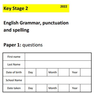 Pack of 5 SPAG Grammar Tests Paper 1 Based on 2022 Year 6 Key Stage 2 ...