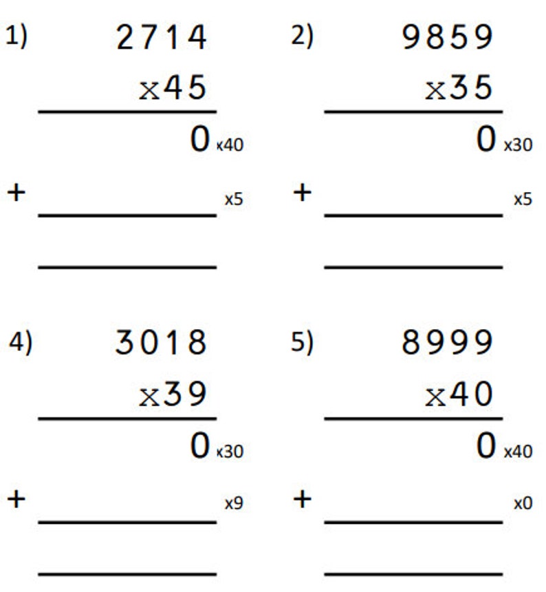 40 Maths Worksheets Long Multiplication Formal Multiply Questions - Etsy