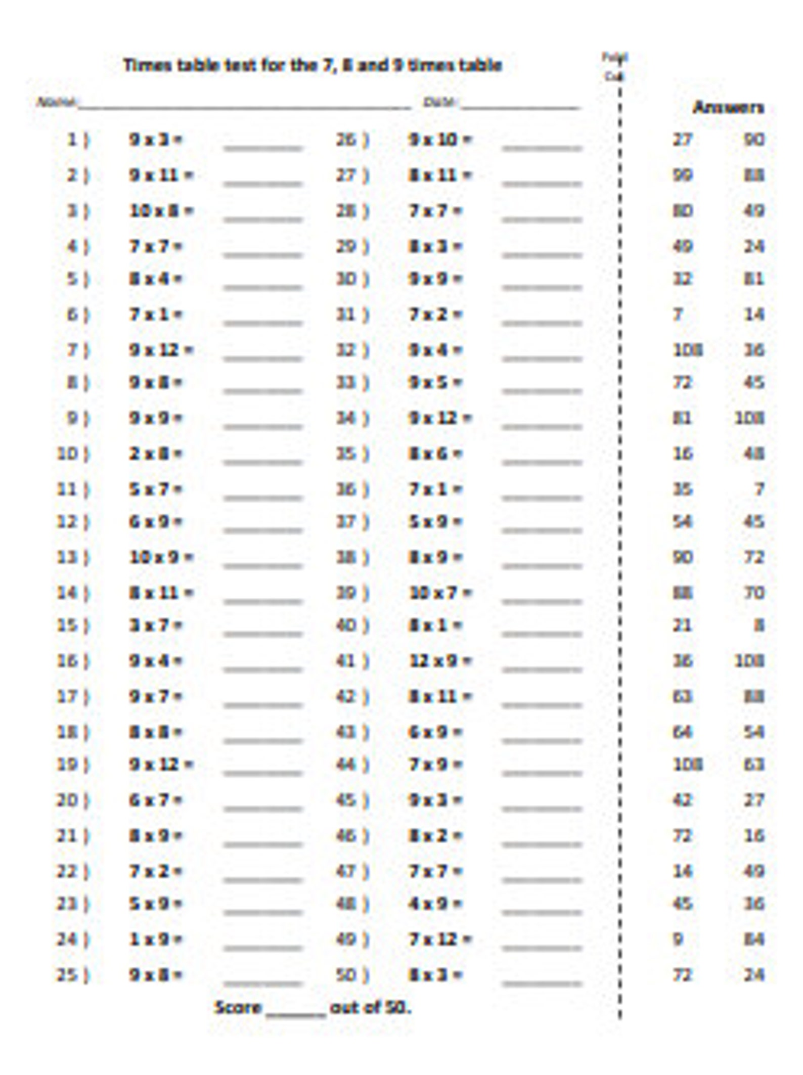 150 A4 Pages Times Table Test Book PDF Files to Print - Etsy